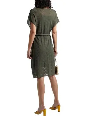 Missoni Belted Crochetknit Cottonblend Dress - Army Green