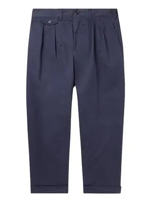 BEAMS Tapered Cropped Pleated Cotton-blend Twill Trousers - Blue