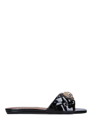 Kurt Geiger Kensington Eagle-embellished Quilted Patent-leather Mules - Black