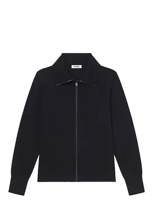 Sandro Zip-Up Trucker Wool Cardigan Noir / Gris