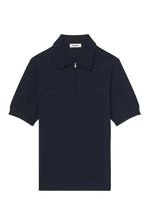 Sandro Zipped Stretch-woven Polo Shirt L Bleus