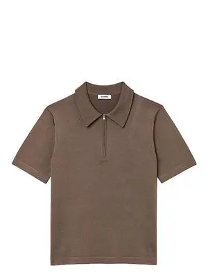 Sandro Zipped Stretch-woven Polo Shirt L Bruns