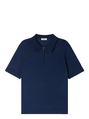 Sandro Zipped Stretch-woven Polo Shirt L Royal Blue