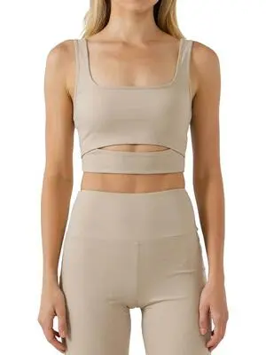GREY LAB Cutout Crop Tank Top - Khaki