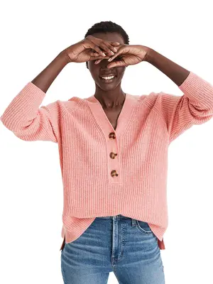 Madewell Ribbed Lyle Henley Sweater Heather Watermelonsugar