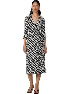 Diane Von Furstenberg Abigail Silk Jersey Midi Wrap Dress - Chain Link Medium Black