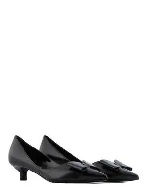 Emporio Armani Nappa Leather Court Shoes With Bow - Black