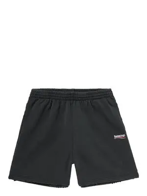 Balenciaga Wide-leg Logo-embroidered Cotton-jersey Shorts - Black