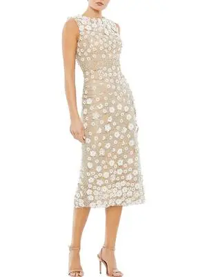 Mac Duggal Mac Duggal Applique Midi Gown Ivory Nude
