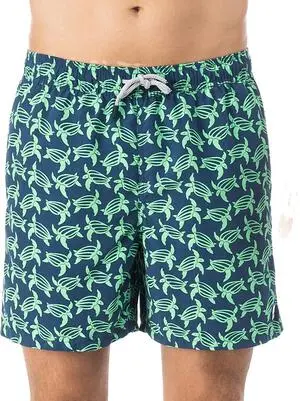 TOM & TEDDY Turtle Print Swim Trunks - Navy Green