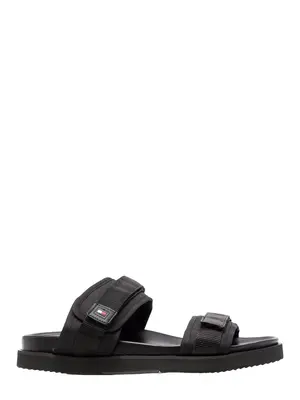 Tommy Hilfiger Logo-plaque Touch-strap Sandals - Black