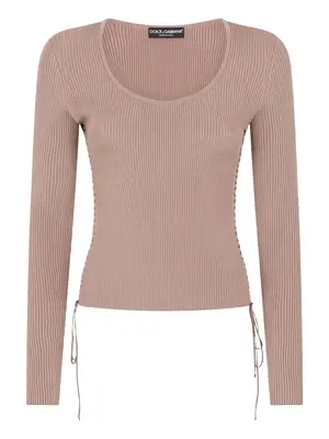 Dolce & Gabbana Lace-up Ribbed Pullover - Brown