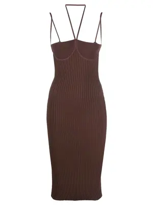 ANDREĀDAMO Halterneck Fitted Dress - Brown