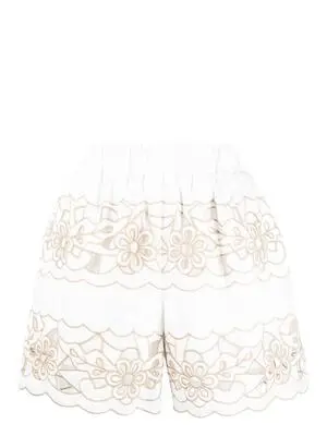 Red Valentino High-waisted Floral Embroidered Shorts - White
