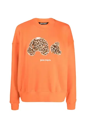 Palm Angels Leopard Teddy Crewneck Sweatshirt - Orange