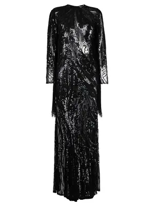 Elie Saab Long Bead-embellished Gown - Black