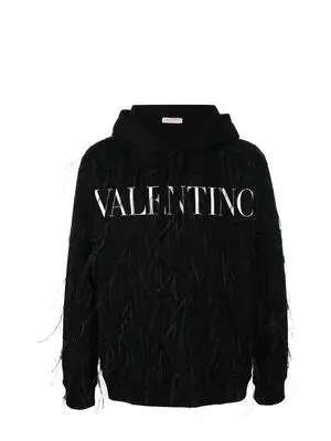 Valentino Garavani Feather-embellished Logo Hoodie - Black