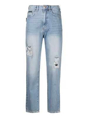 Philipp Plein Cropped Boyfriend Jeans - Blue