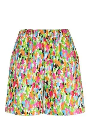 MSGM Abstract-print Pleated Shorts - Green