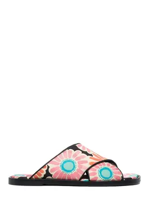 La DoubleJ Daisy-print Sandals - Black