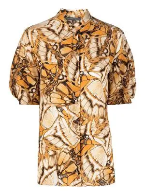 Alberta Ferretti Butterfly Print Silk Shirt - Neutrals