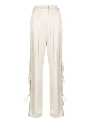 ACT Nº1 High-rise Satin Trousers With Tie-leg Detail - Neutrals