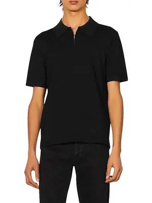 Sandro Knitted Polo Shirt With Zip Collar - Black