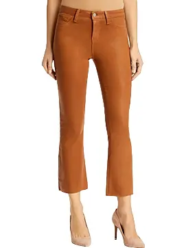 L'Agence Kendra High-Rise Cropped Flare Jeans Java Coated