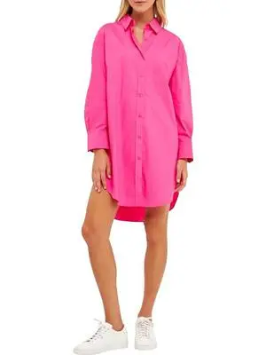 English Factory English Factory Classic Collared Shirtdress Fuchsia