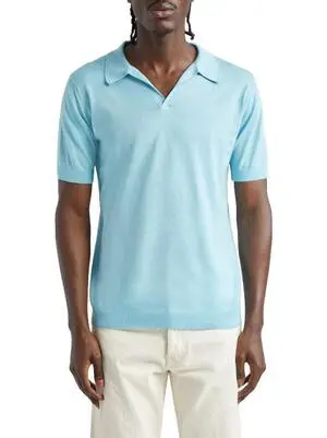 John Smedley Noah Johnny Collar Sweater Polo Blue Spring