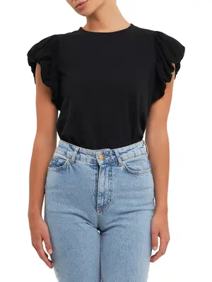 English Factory English Factory Puff Sleeve Crewneck Shirt Black