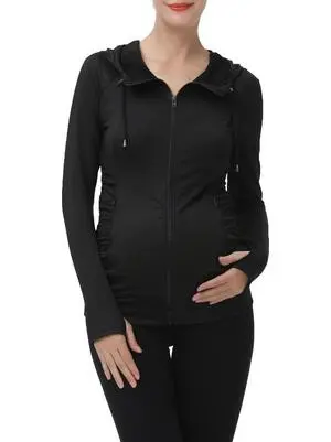 KIMI + KAI Momo Ruched Zip Maternity Hoodie - Black