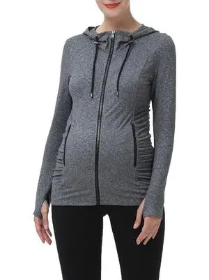 KIMI + KAI Kimi And Kai Momo Ruched Zip Maternity Hoodie Dark Heather Gray