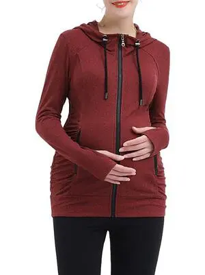 KIMI + KAI Kimi And Kai Momo Ruched Zip Maternity Hoodie Maple Red
