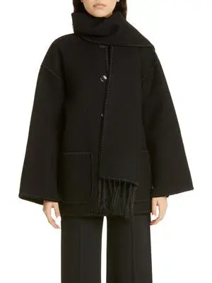 TOTEME Chain Stitch Wool-blend Jacket With Scarf - Black