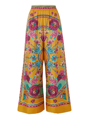 La DoubleJ Printed Silk-twill Wide-leg Pants - Yellow