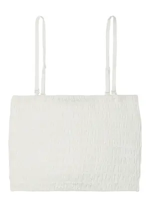 ATM Anthony Thomas Melillo Cropped Smocked Linen Top - Off-white