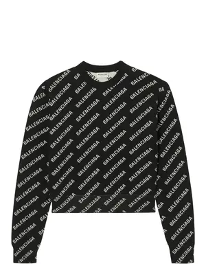 Balenciaga Intarsia-knit Cropped Sweater - Black