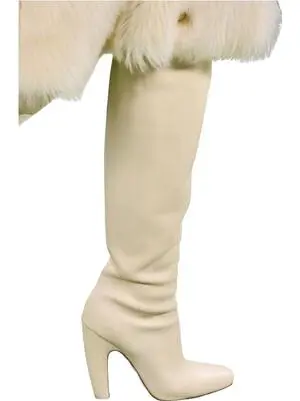 Bottega Veneta Over-the-knee Leather High Heel Boots - Ivory