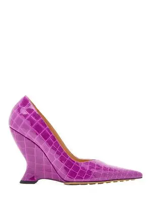 Bottega Veneta Croc-embossed Leather Wedge Pumps - Fuchsia
