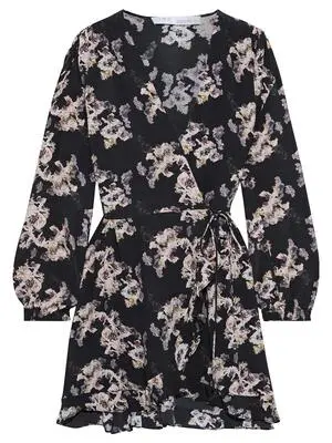 IRO PARIS Xena Floral-print Mini Wrap Dress - Black