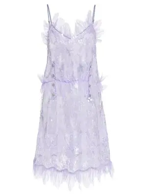 Bottega Veneta Sequined Lace Midi Slip Dress - Purple