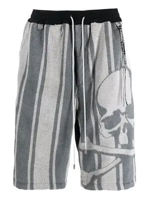 MASTERMIND WORLD Striped Skull-print Track Shorts - Grey