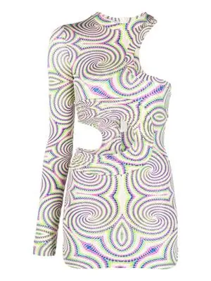 Stella McCartney Spiral Print Cut-out One-shoulder Top - Neutrals