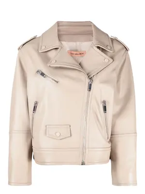 YVES SALOMON Leather Biker Jacket - Neutrals