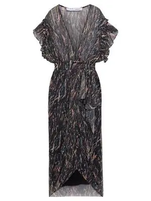 IRO PARIS Gargas Wrap-effect Ruffled Printed Lurex Midi Dress - Black