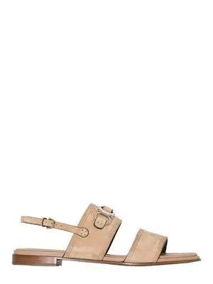 FERRAGAMO Gancini-plaque Suede Sandals - Neutrals