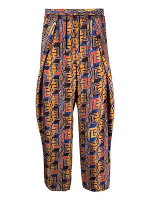 Balmain Graphic-print Cropped Trousers - Blue