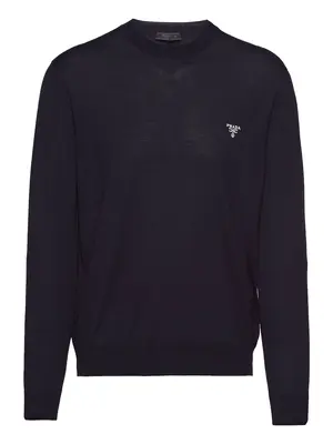 Prada Logo-embroidered Wool Jumper - Blue