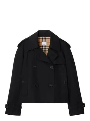 Burberry Cropped Gabardine Mayfair Trench Jacket - Black